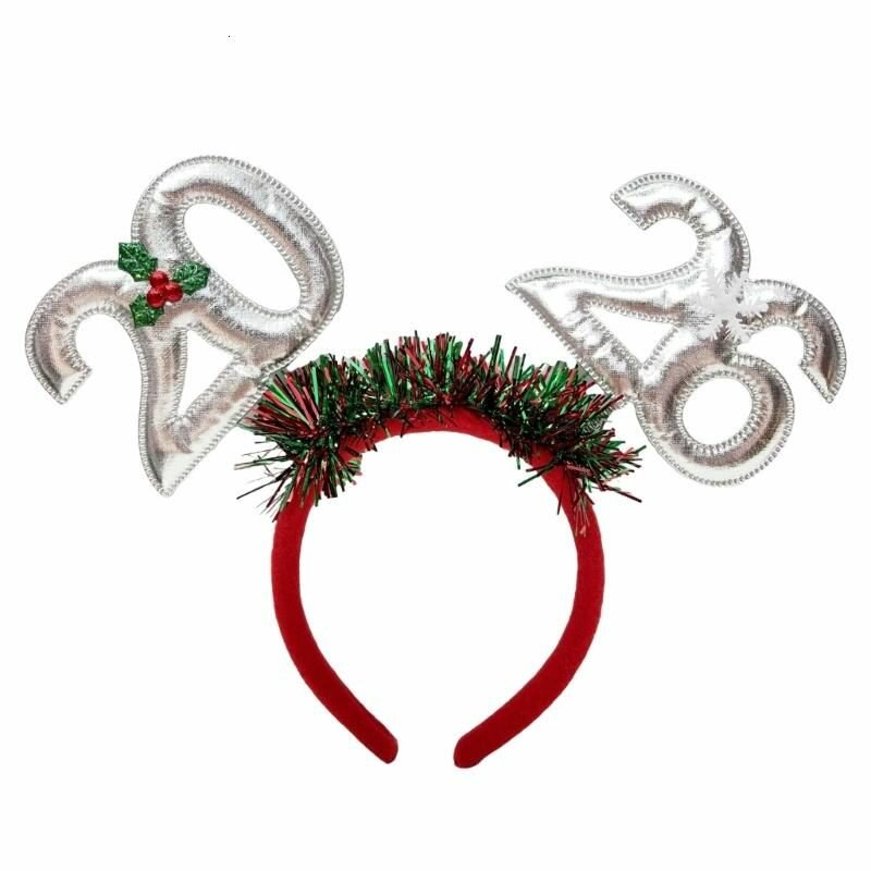 Новогодний ободок 2026 для взрослых и детей, Серебро