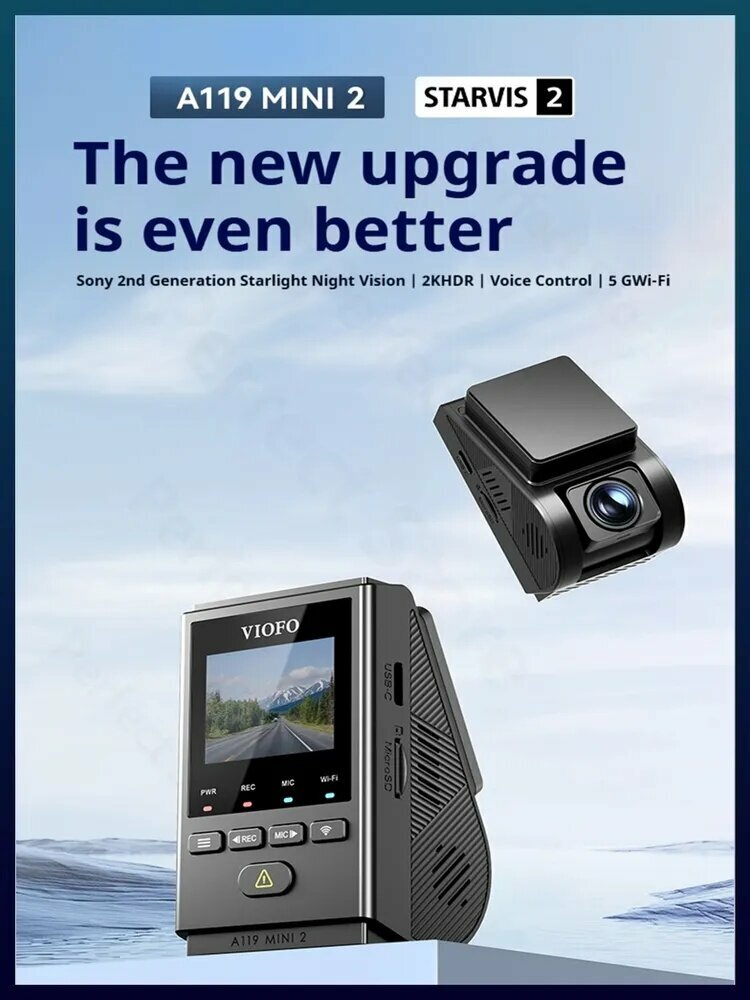 VIOFO A119 MINI2 2.5K Ultra HD Видеорегистратор с Вторичным Ночным Видением StarLight, Интеллектуальное Голосовое Управление и WIFI