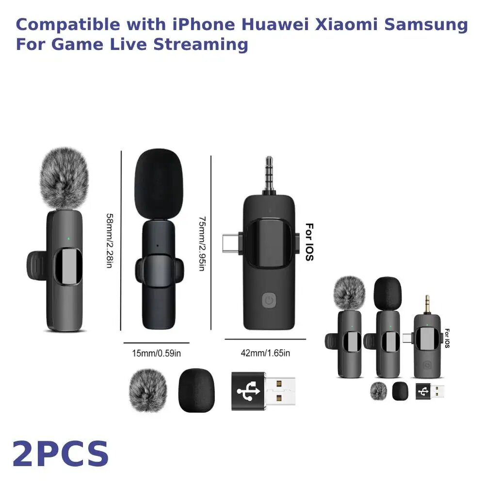 Беспроводной петличный микрофон 2.4G 3 в 1 для игр 2Pcs 1 drag 2