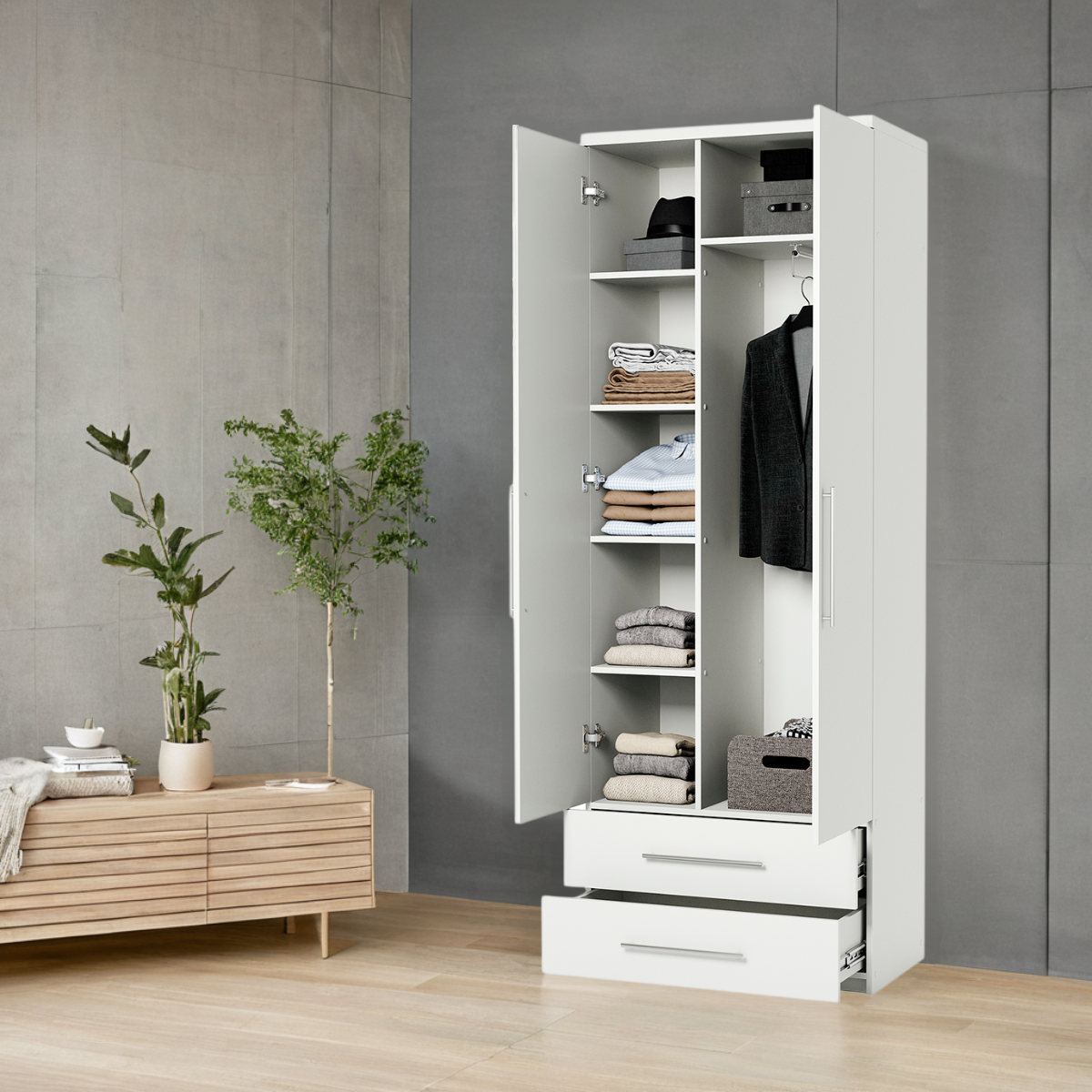 Шкаф комбинированный с ящиками Ритм МКЯ-22 100х45х220 Белый текстурный