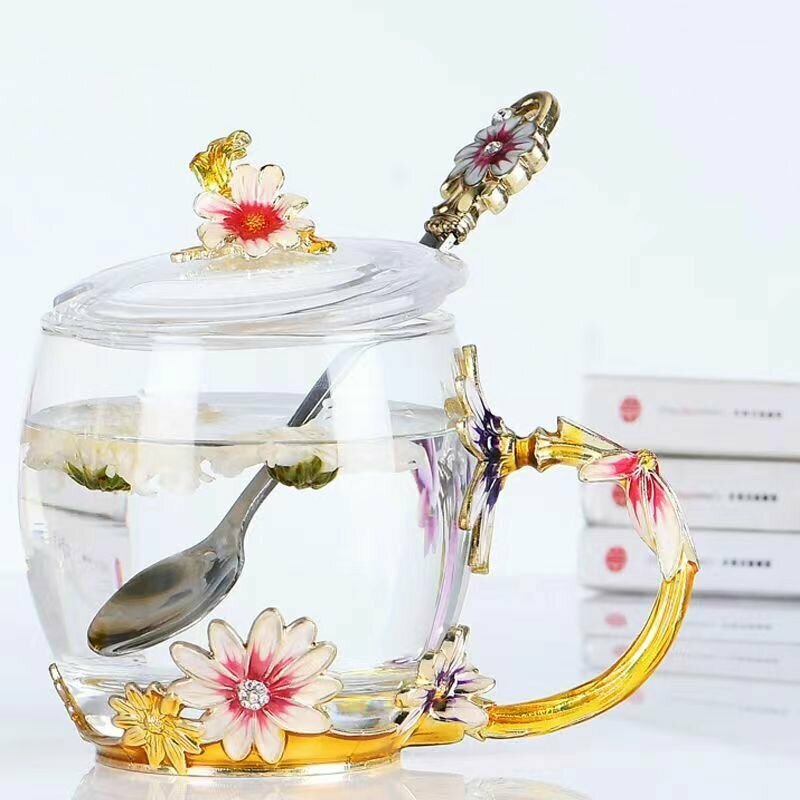 Креативная эмалевая цветная кружка для воды, домашняя кофейная кружка, женская хрустальная стеклянная кружка, кружка для сока, кружка для цветочного чая, подарок на День учителя