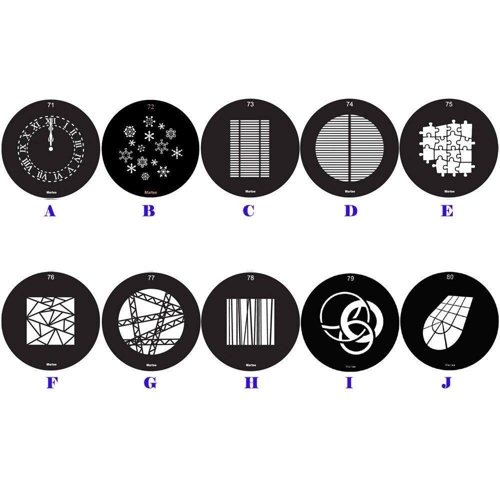 Gobo фоны для фотосъемки, 100 узоров, OD 86mm B Size, Комплект A, Цвет 71-80