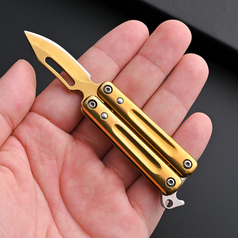 Миниатюрный нож-бабочка из нержавеющей стали, брелок, маленький нож, острый фруктовый нож, портативный резак для доставки и игры