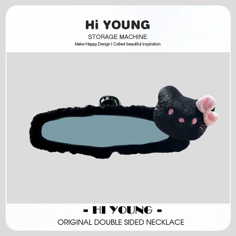 HiYOUNG Dark Kitty универсальный плюшевый чехол для зеркала заднего вида автомобиля, черный