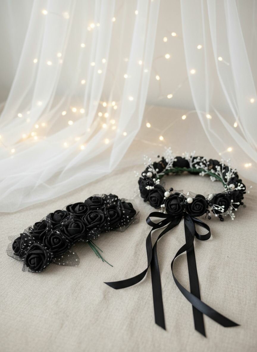 Цветы из фоамирана 2 см, черные, на металлической ножке, упаковка 12 штук