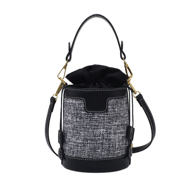 Сумка-ведро для женщин 2025 года, новая корейская версия, ручная круглая трубка, сумка через плечо, модная ретро-сумка из холста с цветными блоками