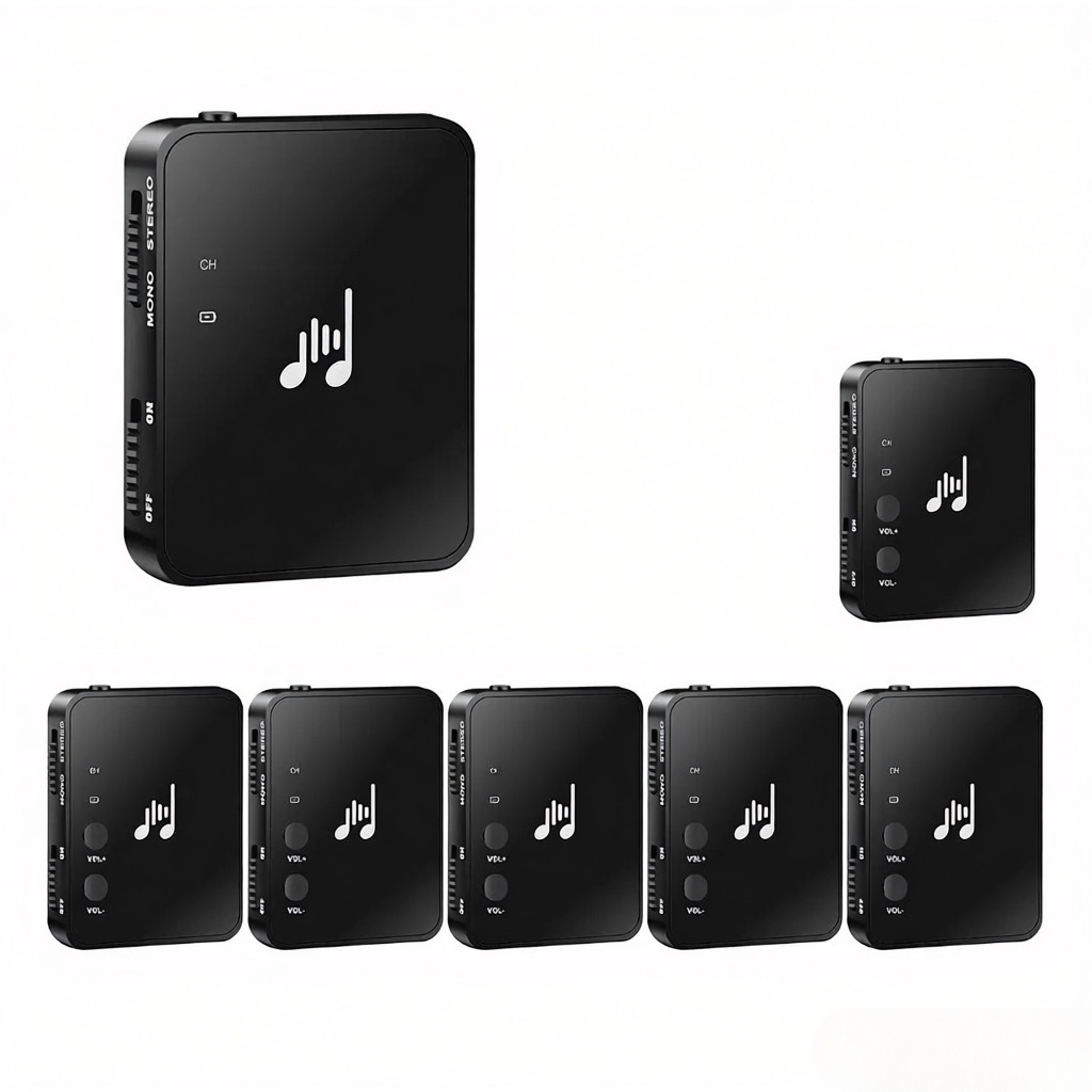 M-VAVE WP-10 Система передачи и приема беспроводных мониторных наушников 2.4GHz, заряжаемый передатчик и приемник, модель WP-10 с кнопками регулировки громкости, материал ABS, 24bit/48KHz, диапазон 30 метров на открытом воздухе или 15 метров через стены,