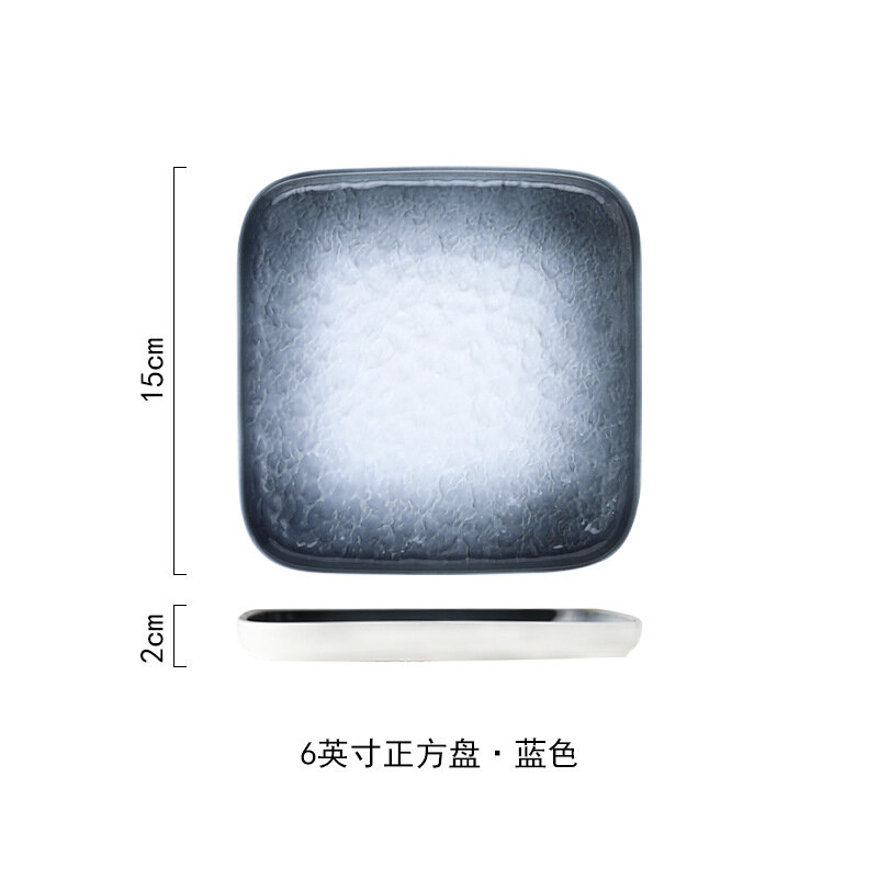 Квадратная тарелка ручной росписи под глазурью с текстурной глазурью, керамическая посуда, тарелка для фруктов и