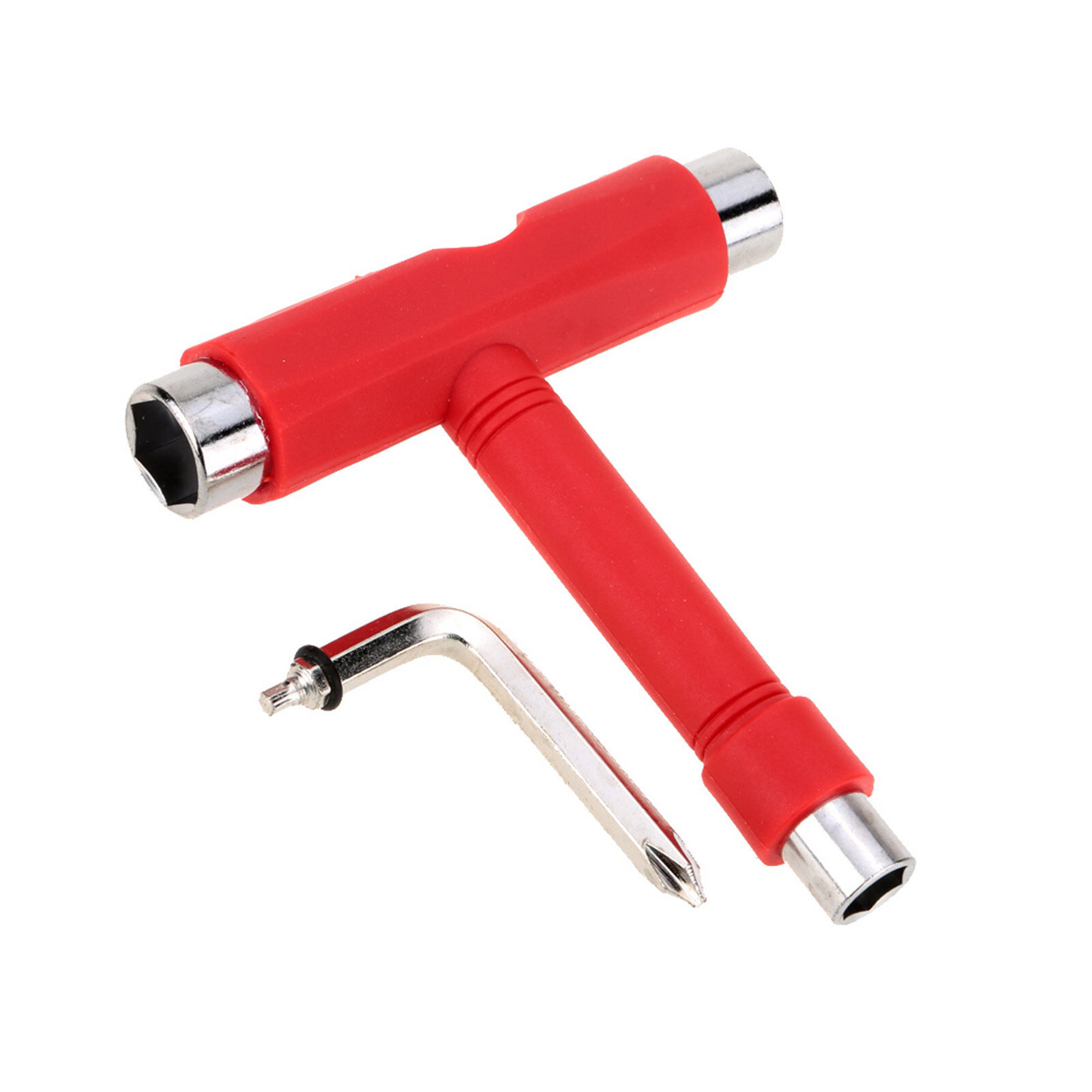 5-в-1 Инструмент для скейтборда, Т-ключ, портативный, для скейтбордов, лонгбордов, цвет: синий / черный / красный / фиолетовый / желтый / зеленый / розовый (выбор), материал: пластик + железо, размер: 10 * 11 * 2.2 см / 3.9 * 4.3 * 0.9 дюйма, вес: