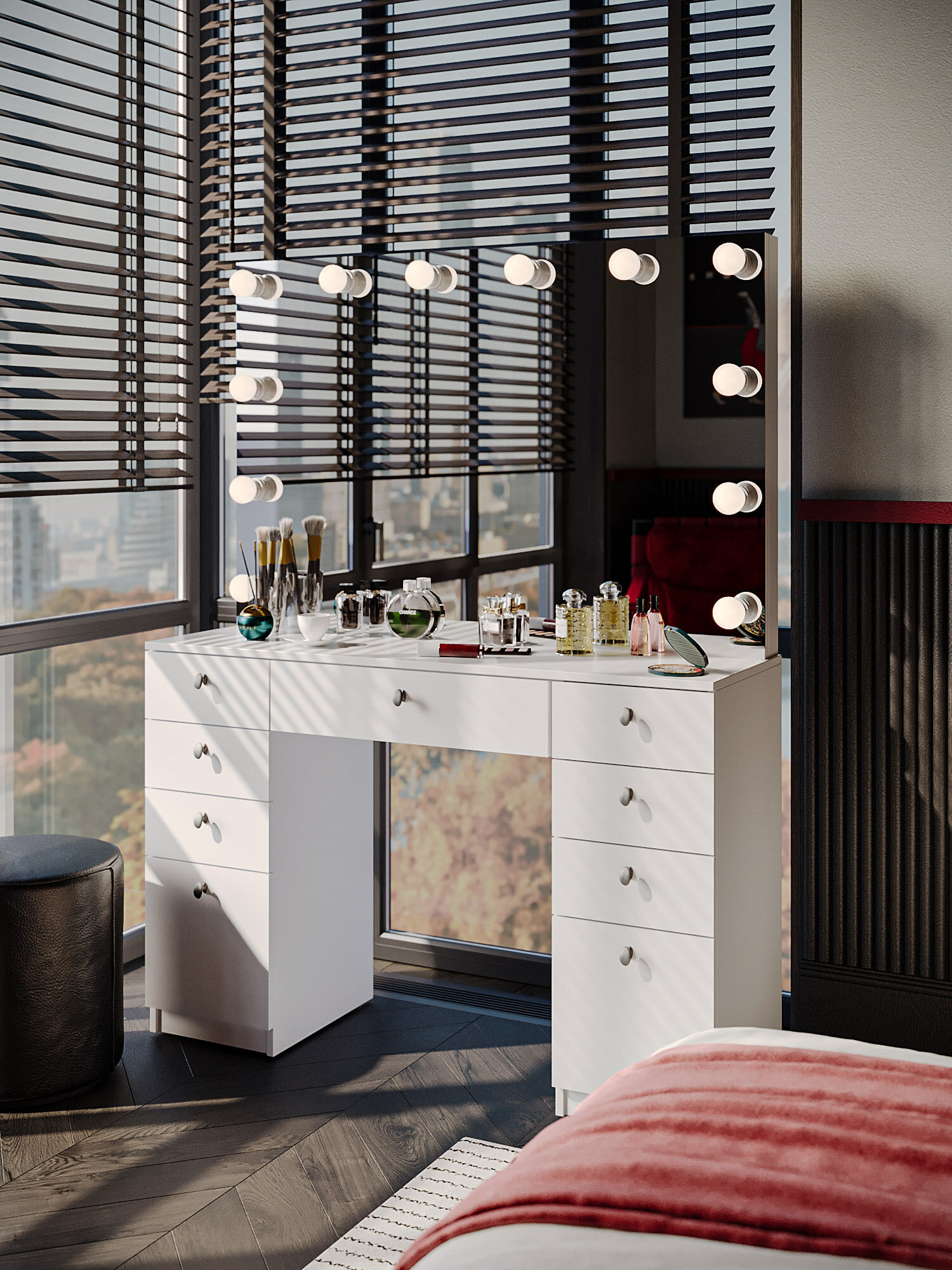 Туалетный столик GRIMSTOL 4Б120-БШ, гримёрное зеркало, LED-подсветка, белый