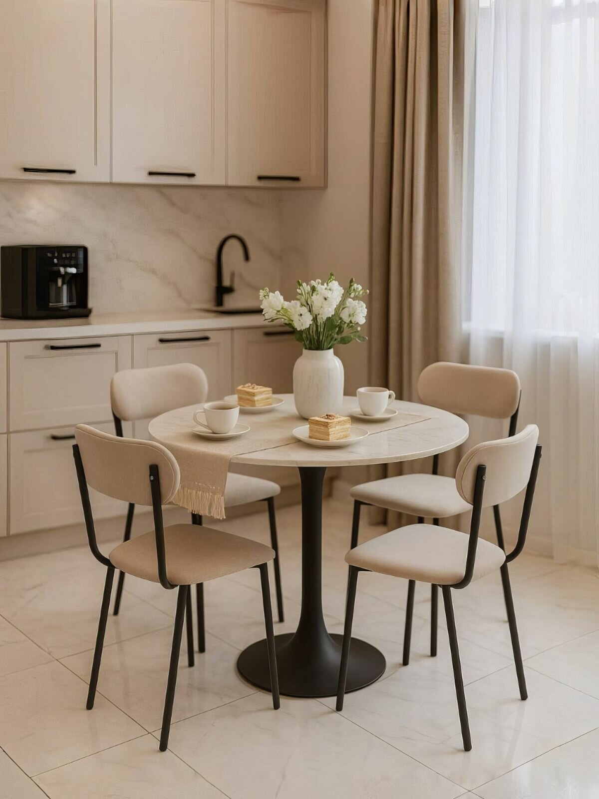 Стулья для кухни и обеденной зоны 4шт комплект, мягкие со спинкой, антивандальный велюр, 41 х 47 х 81 см, Бежевый