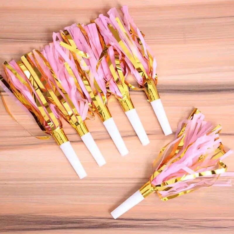 Свистки из золотой фольги FEEUNM для вечеринки Розовый, 6pcs gold pink