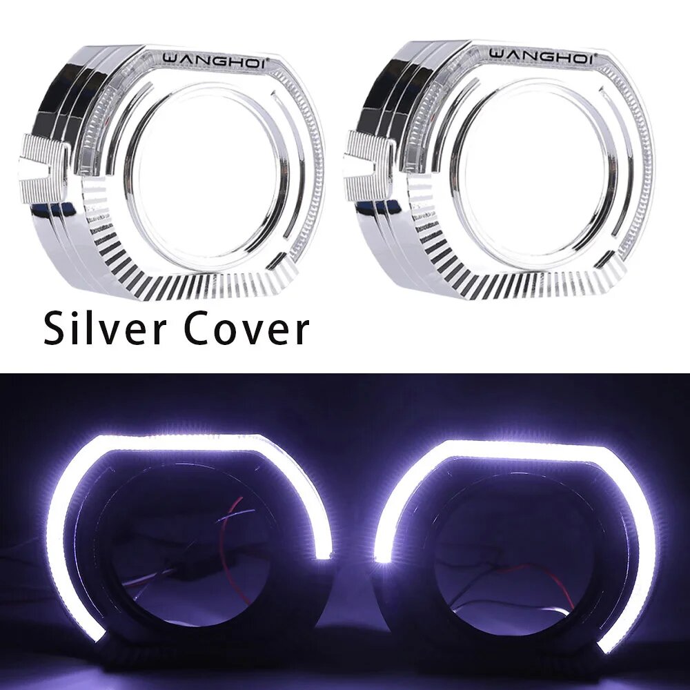 2 шт, 3-дюймовые 2,5-дюймовые маски для линз, квадратная крышка для линз с ангельскими глазами, биосветодиодный кожух проектора, автоматические фары, дневные ходовые огни 2.5 Inch, White 2PCS Silver