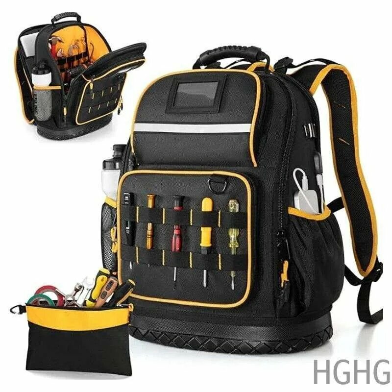 Рюкзак для инструментов из оксфордской ткани с жестким дном, прочная сумка для инструментов с несколькими карманами и отделением для ноутбука