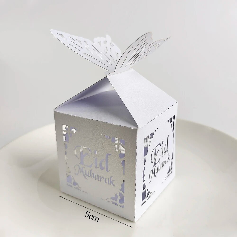 10 шт. Подарочная коробка для Рамадана Ид Мубарак Коробка конфет Золотой Белый Ид Упаковка для детей Подарок Украшение Рамадана 2026 Мусульманская исламская вечеринка