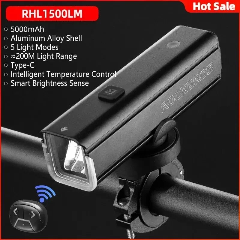ROCKBROS RHL1500 Алюминиевый велофонарь 1500LM 5000mAh