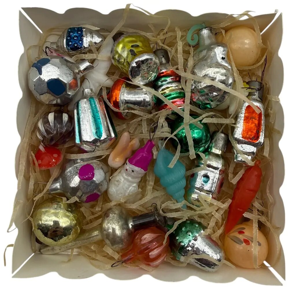 Игрушка ёлочная "Малютка", набор 25 штук, 1960-1970 гг, Завод елочных украшений, Москва, СССР