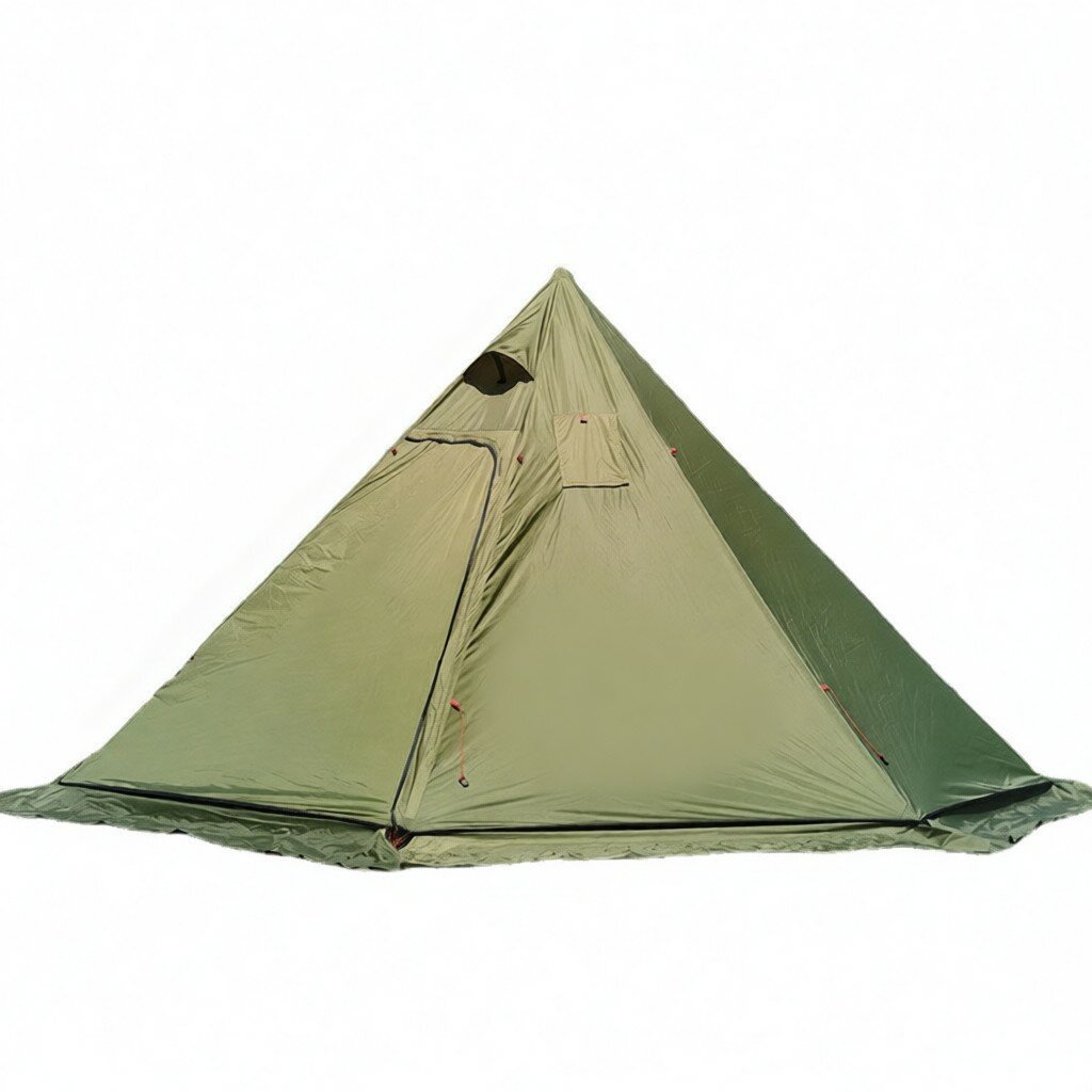 Черная/ Армейская зелень/ Белая пирамидальная палатка Tipi с дымовым отверстием для 4-6 человек, материал Плащет, алюминиевый сплав, размер 400*400*220см, вес 2.8кг, для кемпинга, трекинга, походов, включает 1 палатку, 12 гвоздей, 4 веревки, 1 наружный