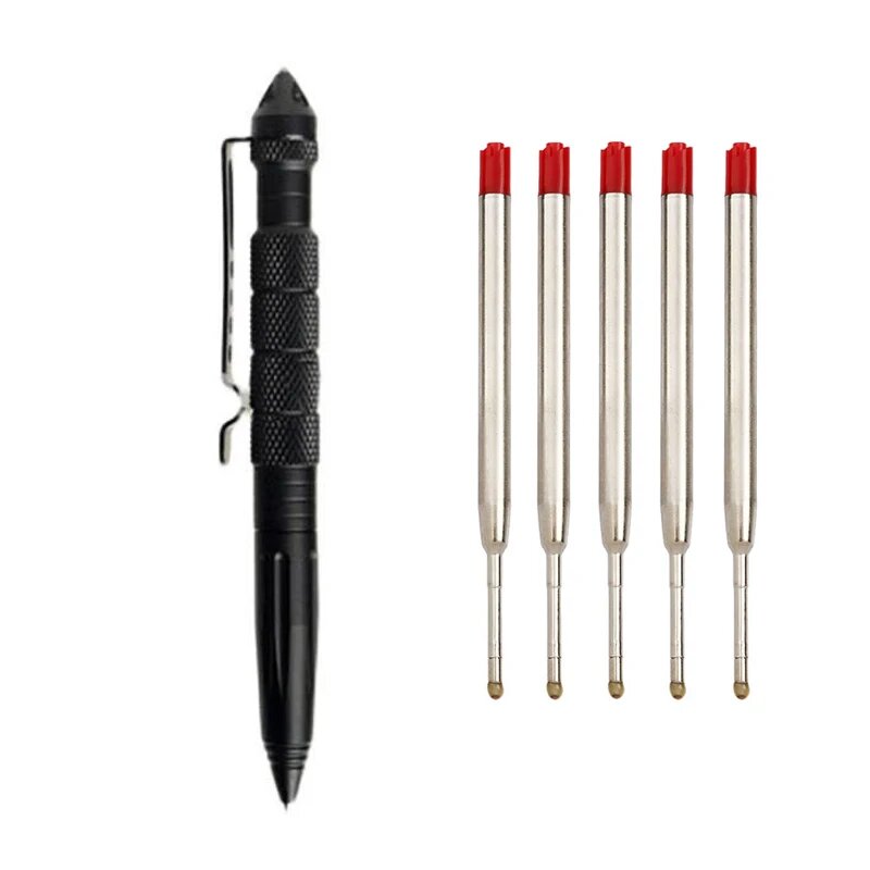 Металлические тактические шариковые ручки Черный, Black with 5 Refills