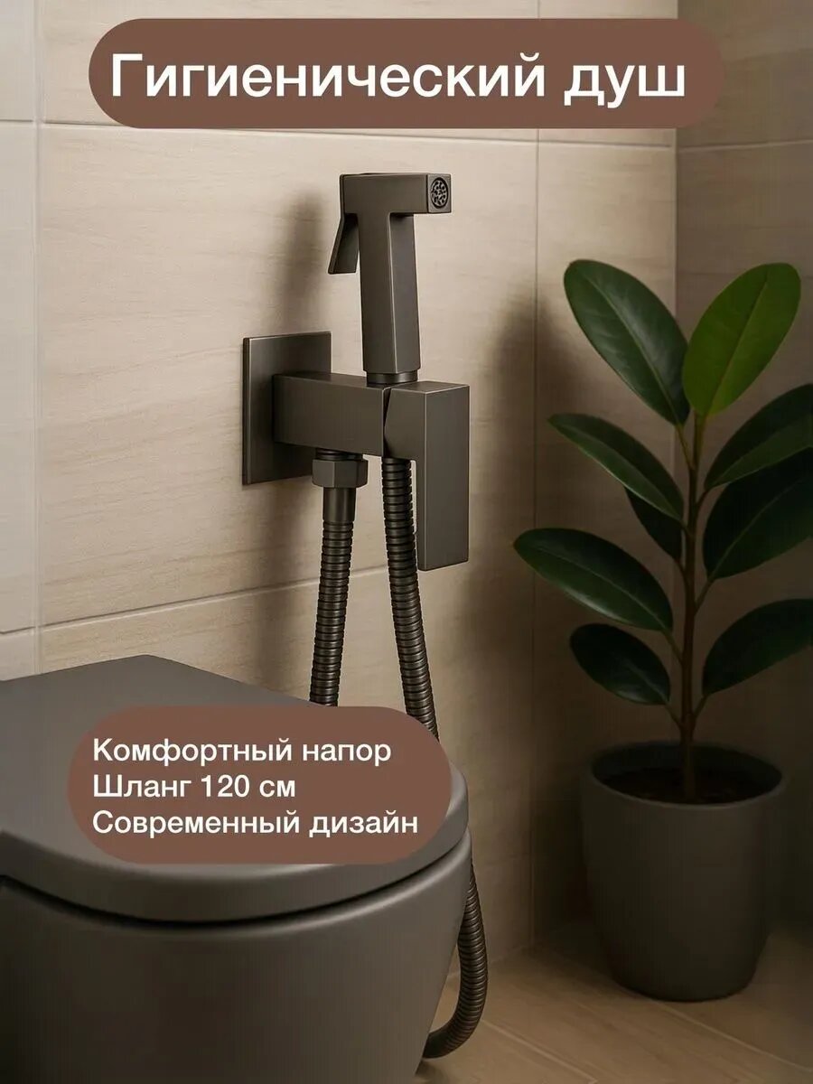 Смеситель биде с гигиеническим душем настенный, графит