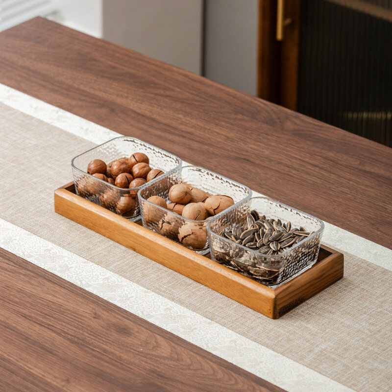 Легкая роскошная тарелка для фруктов из орехового дерева, тарелка для закусок, домашнее использование, разделенная, креативная тарелка для сухофруктов, десертная сахарная стеклянная миска, тарелка для фруктов