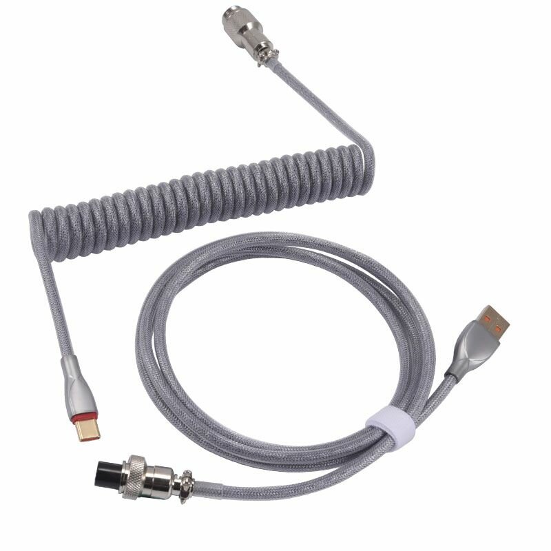 Спиральный кабель для клавиатуры с пилотным разъемом GX-16, USB-A-, Type-C, фиолетовый