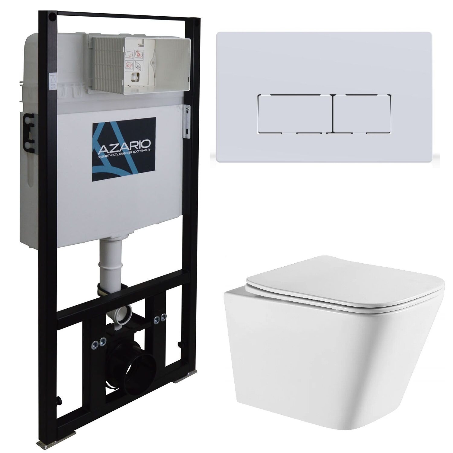 Сет: Инсталляция AZARIO Gloria AZ-8010-1000 c квадратной белой кнопкой AZ-8200-0090 и унитазом Azario Teramo AZ-0052