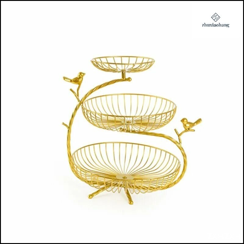 Фруктовница "Ikea", ажурная, три яруса, золотой цвет, металл