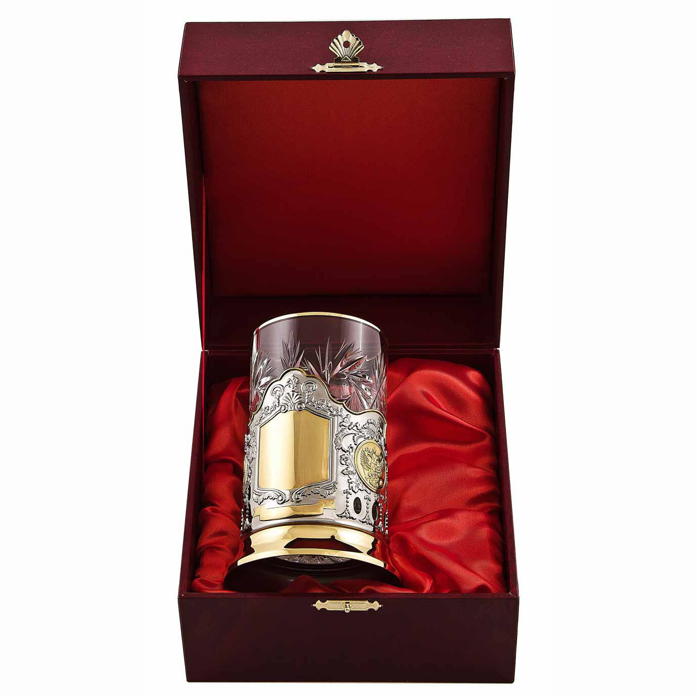 Подстаканник "Подарочный" в/з дерев. футляр, хруст. стакан, без грав. ПД-114/1