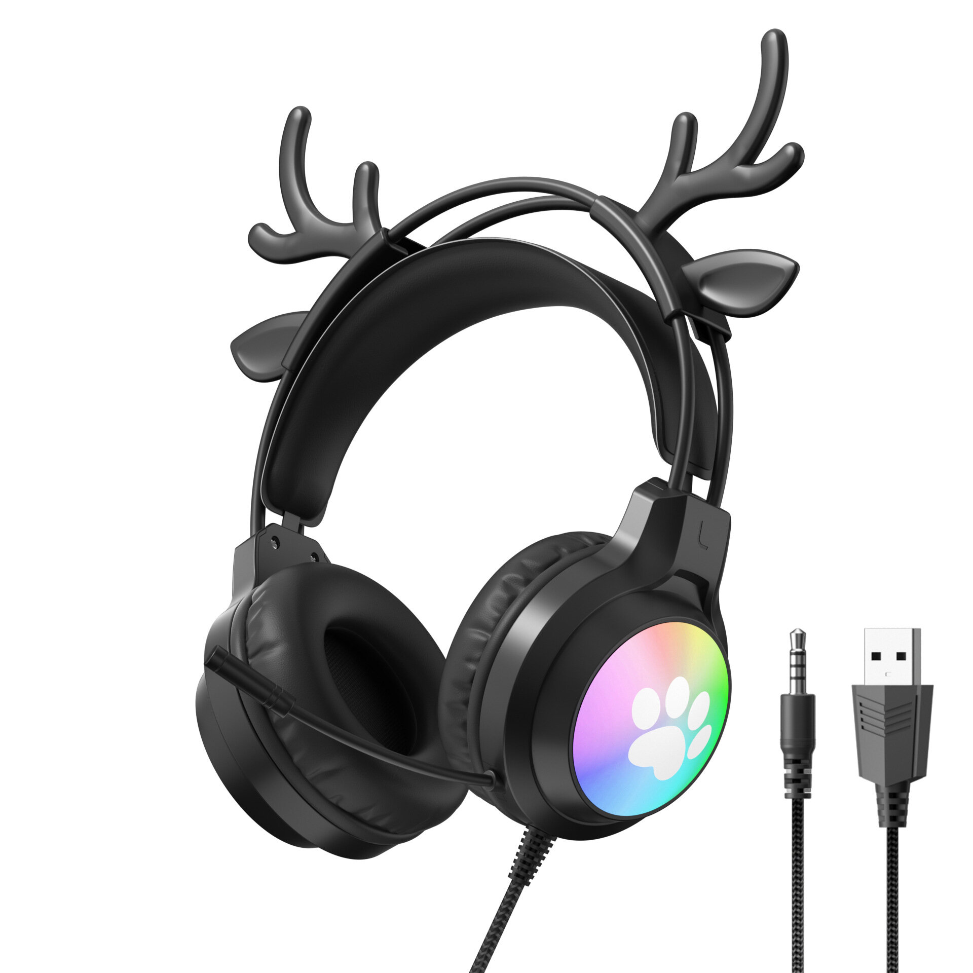 SY-G50 RGB Проводная игровая гарнитура с оленьими ушами для консоли PS5 - Черный