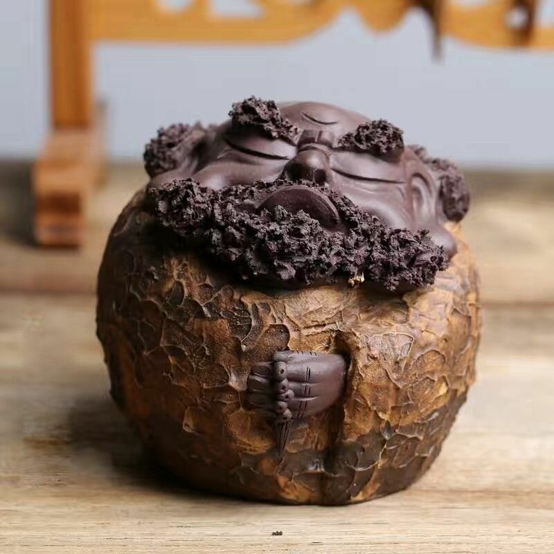 Иксинская тонкая скульптура из фиолетовой глины, ручная работа, креативный Будда, пень, кора, Дарума, мастер кунг-фу, украшение для чайной церемонии