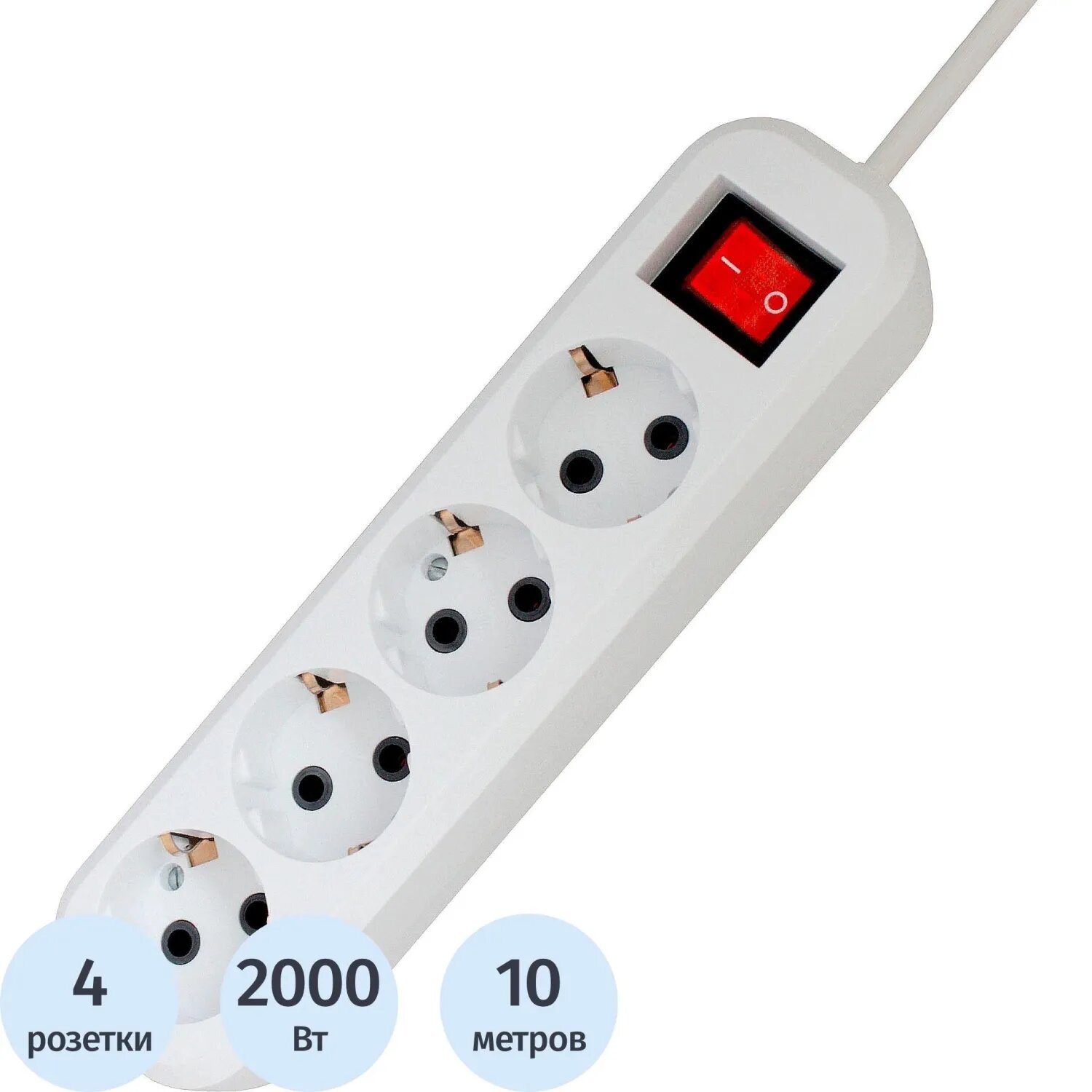 Сетевой фильтр Progix SF4PW10 4р/10м белый, 3х0.75мм, 10А/2000Вт