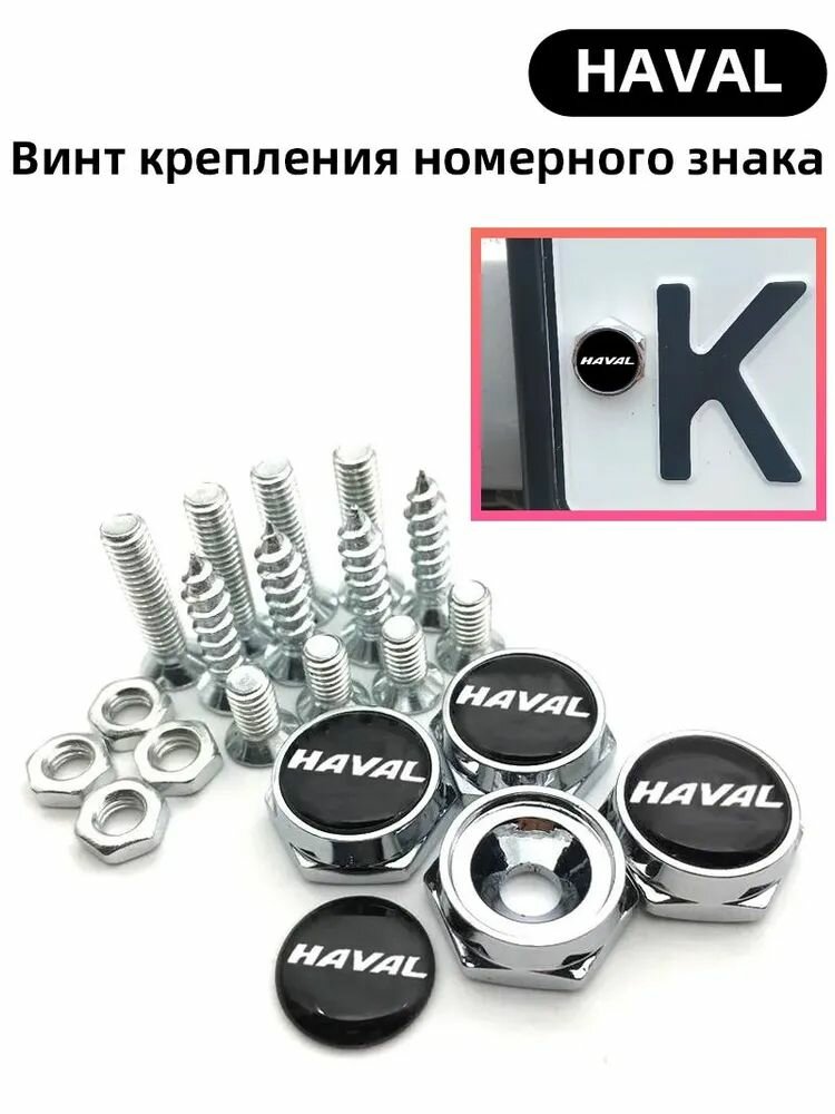 Комплект болтов крепления номерного знака с логотипом Haval. 4 шт.