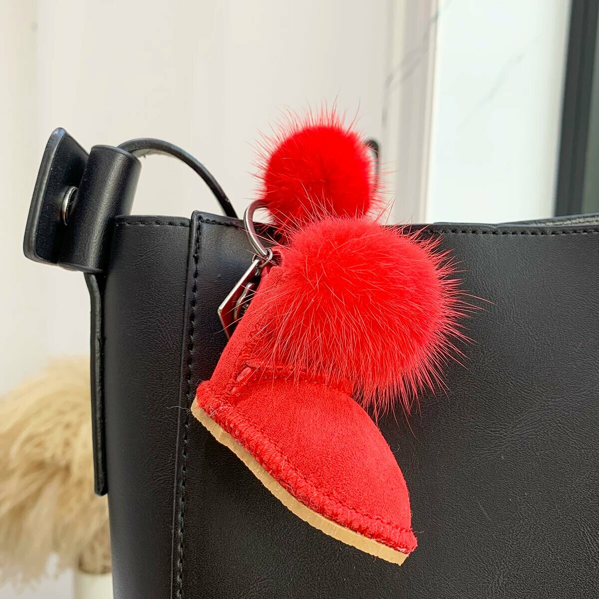 【Брелок для сапог】Брелок для ключей от машины в виде сапог из натурального меха норки, персонализированный и изысканный