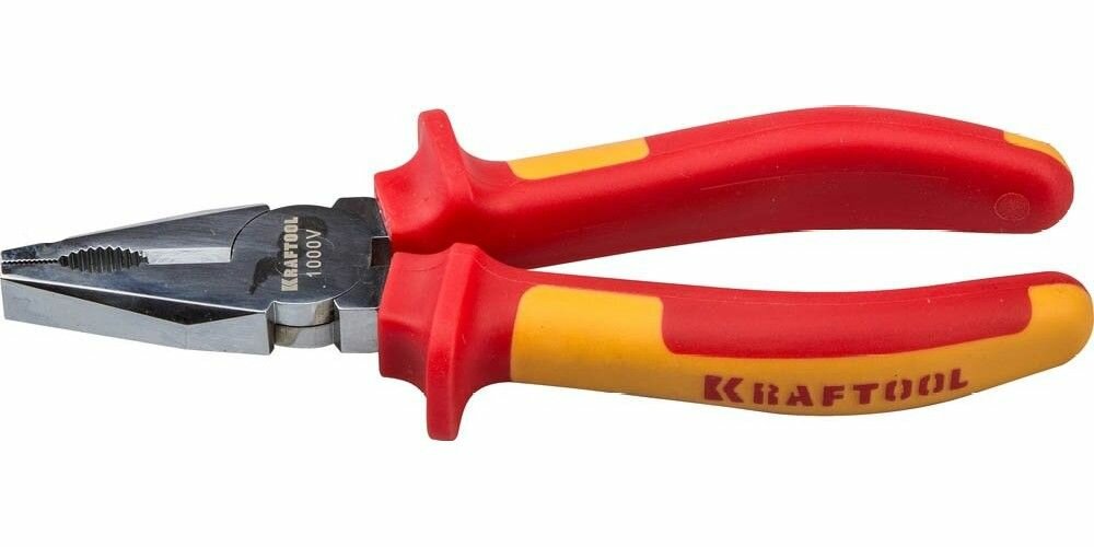 Плоскогубцы KRAFTOOL ELECTRO-KRAFT, сталь Cr-Mo, двухкомпонентная маслобензостойкая рукоятка, хромированное покрытие, длина 180 мм