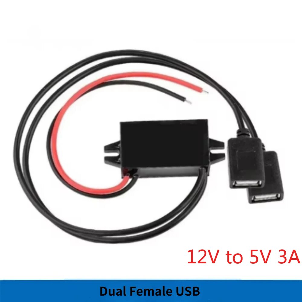 Преобразователь DC-DC 12V-5V 3A Dual Female USB