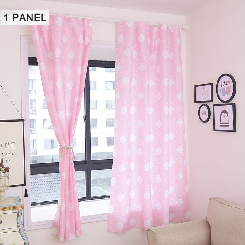 Blackout window curtain cartoon plant printing shading panel for modern home bedroom decor pink clover 100*215cm 39.37*84.64inch
