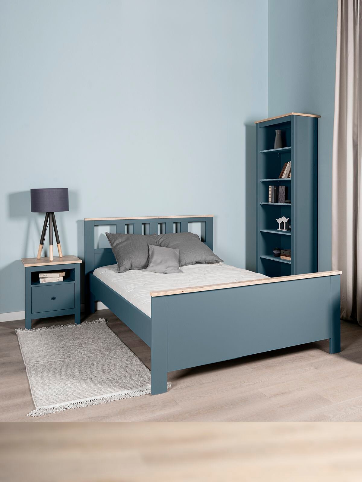 Кровать двуспальная Сага, 140х200 см, темно-бирюзовая/ясень, ГУД лакк