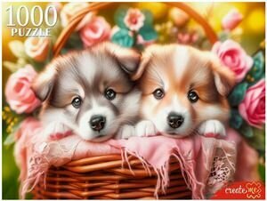 Пазл 1000 деталей Два щенка в корзине