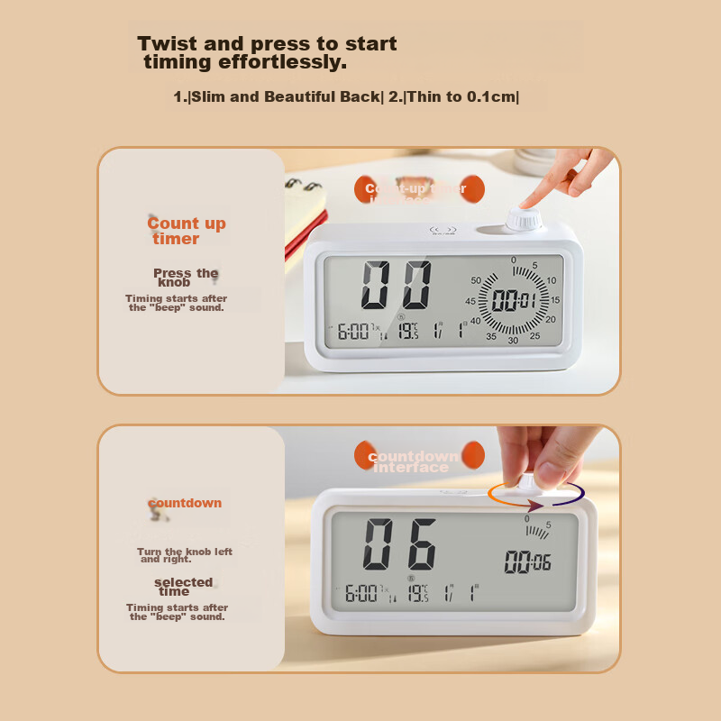 Compas Electronic Student Alarm Clock, Visual Timer, Children's Countdown Time Management Device, 2318 White, Battery-Powered — фото 1