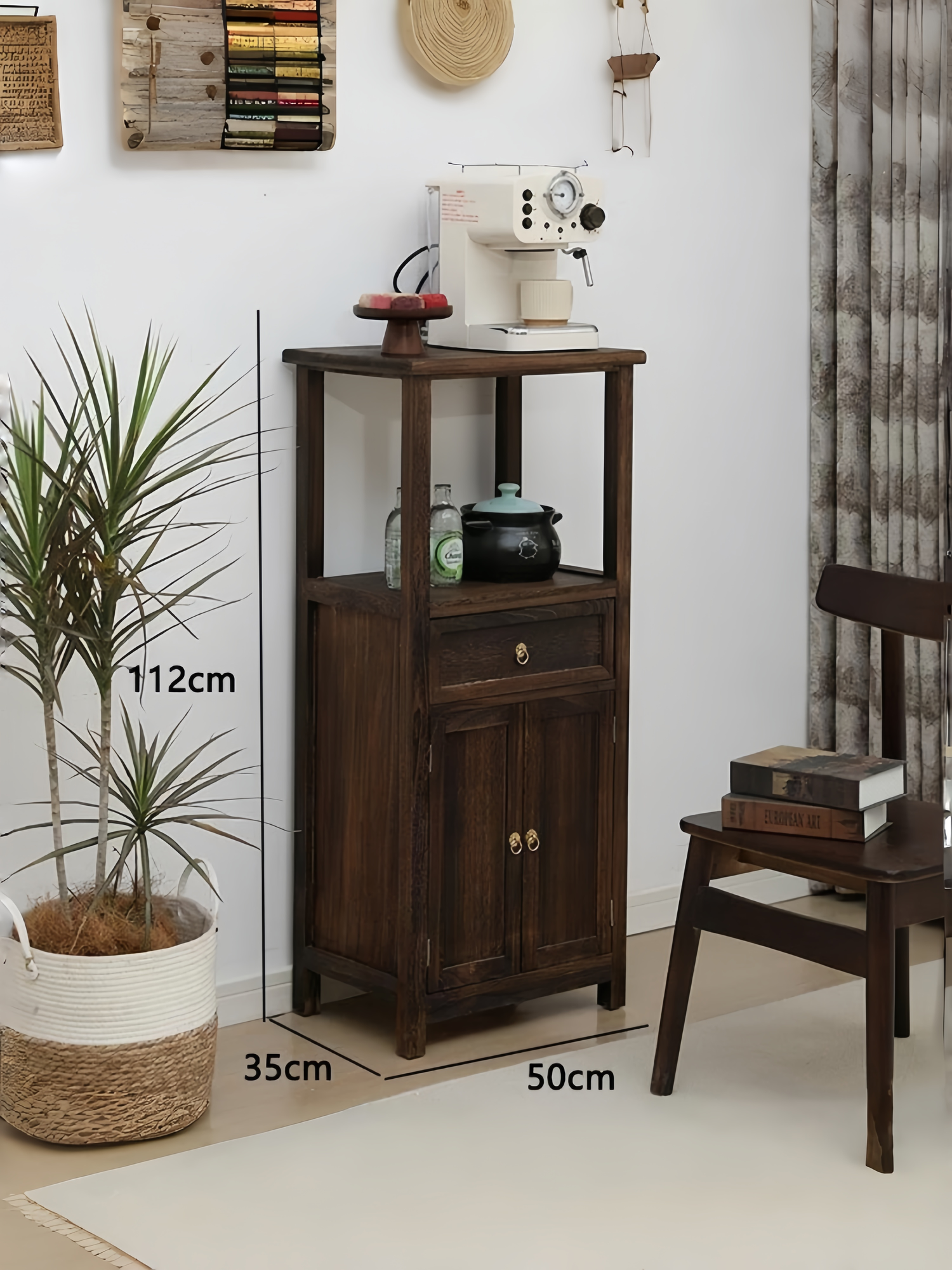 Буфет "Чайный шкаф", массив дерева, универсальный угол, 1 полка, темно-коричневый