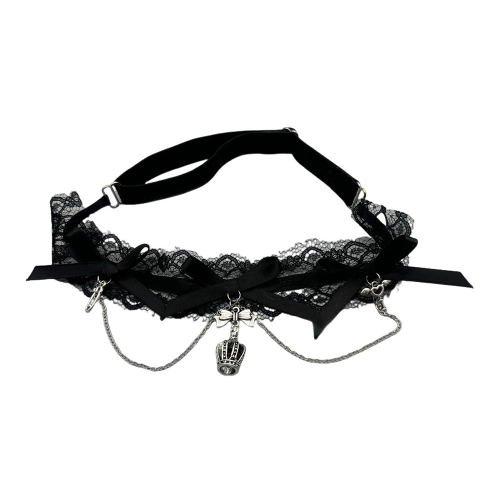Стильный кружевной эластичный пояс для подвязок на бедрах с бантом и цепочкой для женщин регулируемой посадки, готический ремень для ремня безопасности на ногах