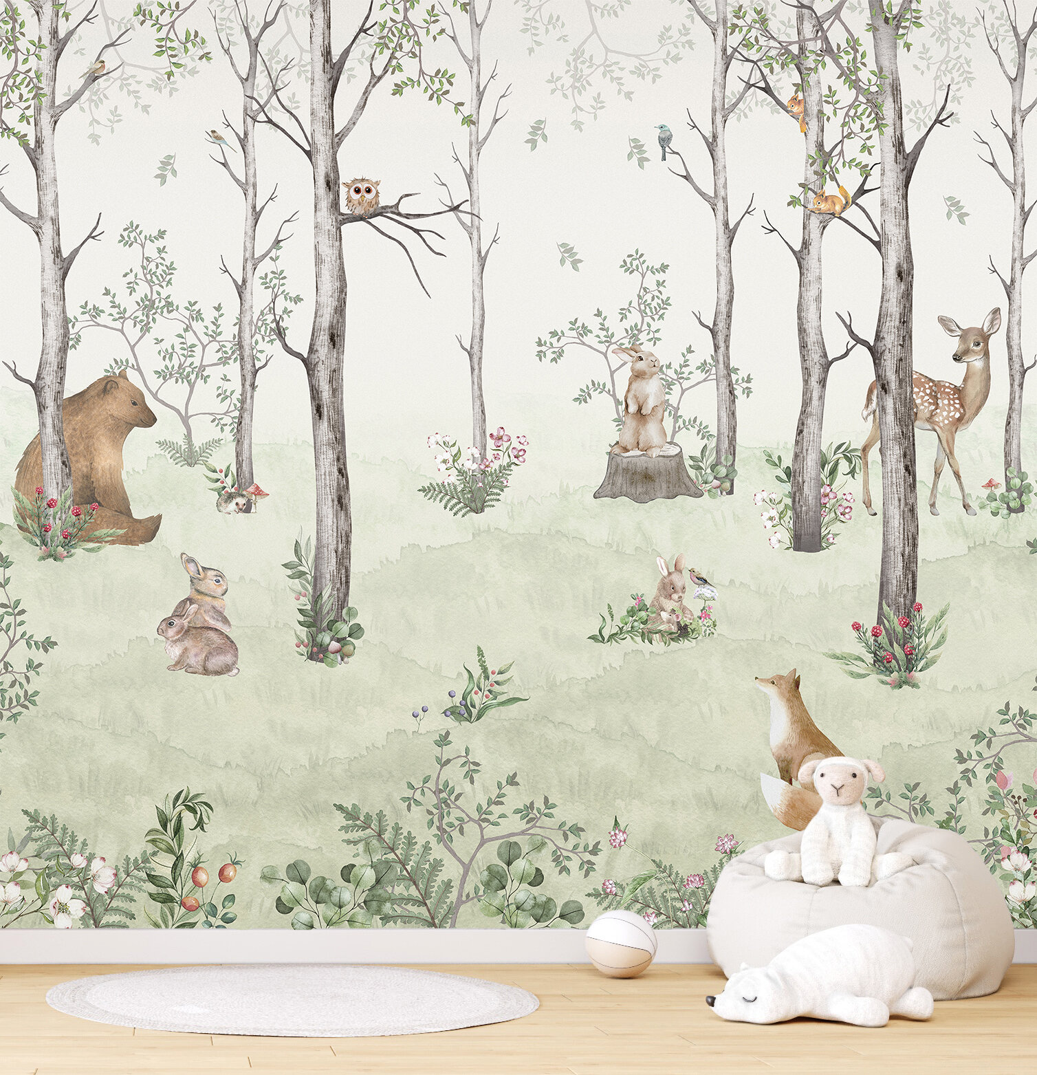 Фотообои на стену флизелиновые детские Лес и животные 300х270 см
