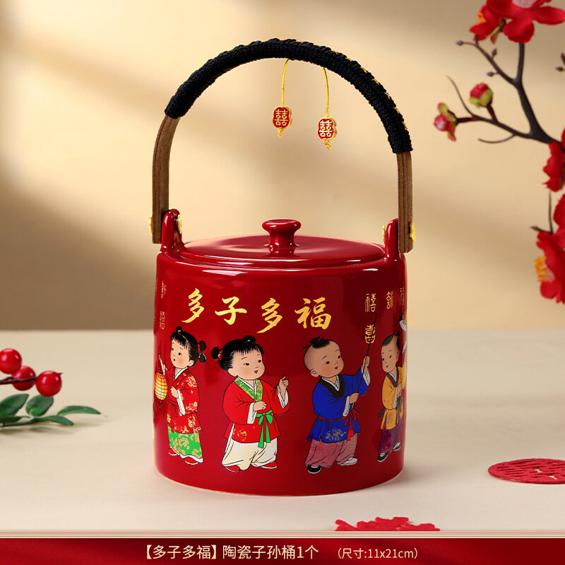 Ведро для свадебного приданого для невесты, полный набор предметов приданого, красное ведро для свадебного торжества, декоративные украшения