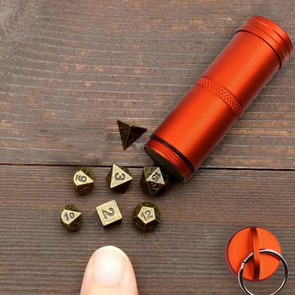 Кубики для DnD (ДнД) 7 шт Металлические, Мини Кости игральные Дайсы, Классический набор дайсов Dungeons & Dragons для ролевых игр, в комплекте с маленьким контейнером для удобной переноски