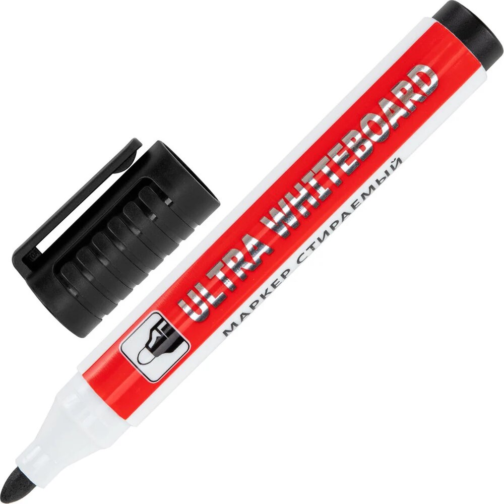 BRAUBERG Маркер стираемый для белой доски черный, комплект 12 шт, ULTRA WHITEBOARD MARKER, 3 мм, с клипом, 152634