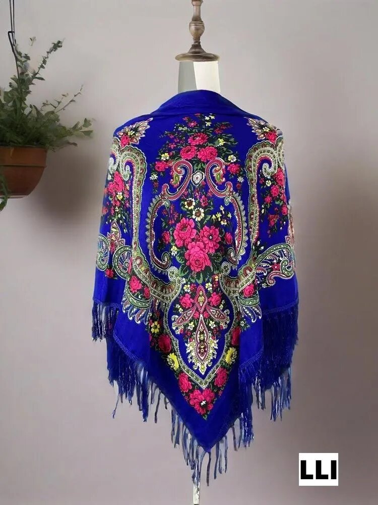 Шаль  для женщин,130х130 см, бесцветный, синий — фото 1