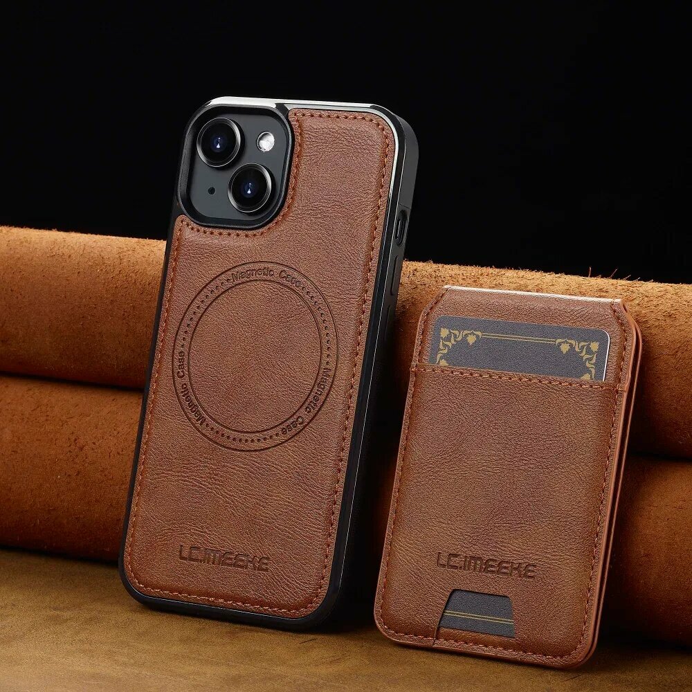 Кожаный чехол для Apple iPhone 12 mini(Айфон 12 мини) со съемным держателем для карт 2 в 1, сильными магнитами, поддержкой беспроводной зарядки, защитой RFID