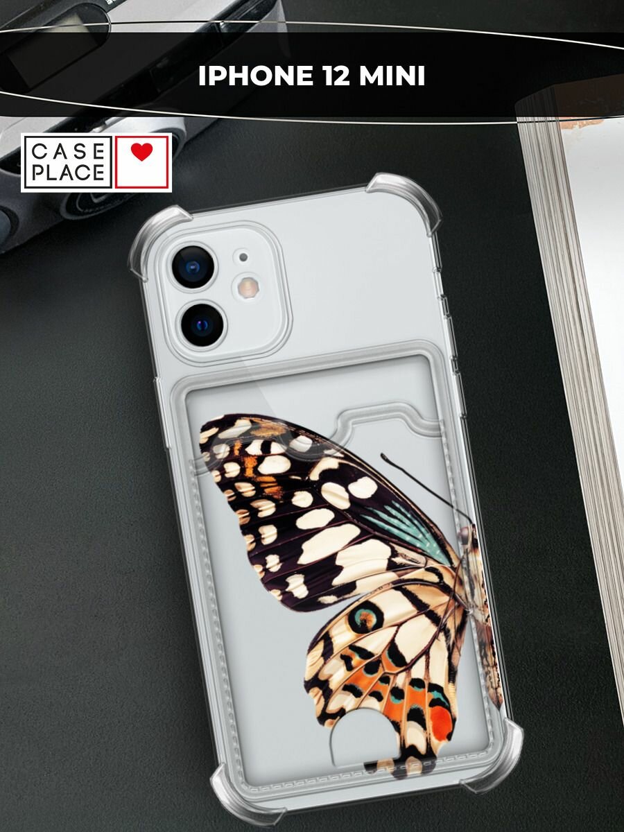Чехол на Apple iPhone 12 mini (Айфон 12 Мини) с картой и принтом Крыло бабочки