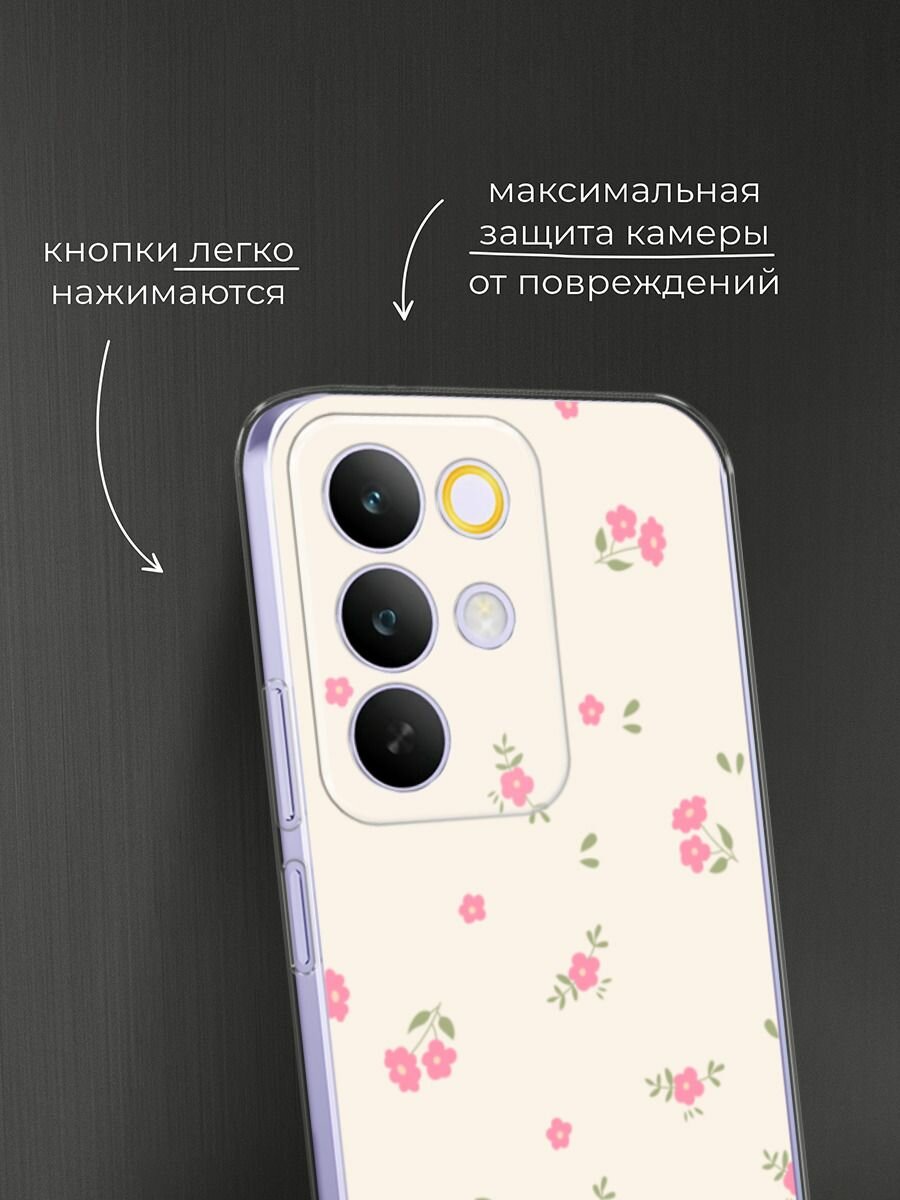 Чехол на Realme C85 / Реалми C85 с принтом Розовые цветочки на бежевом — фото 1